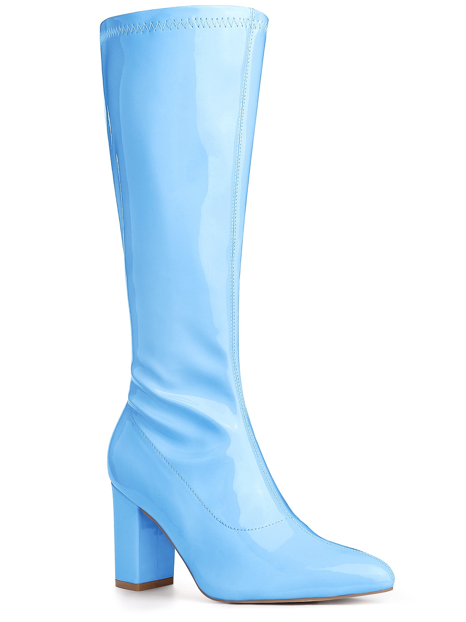 BLISSFUL STEP GoGo Boot Block Heels Knee High Boots for Women Sky Blue ...