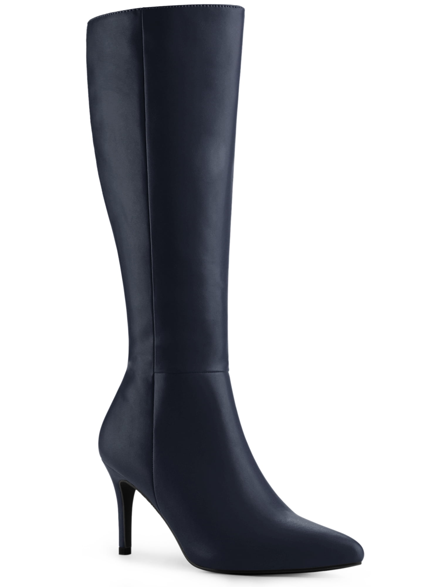 BLISSFUL STEP Women Pointed Toe Side Zipper Stiletto Heel Knee High ...