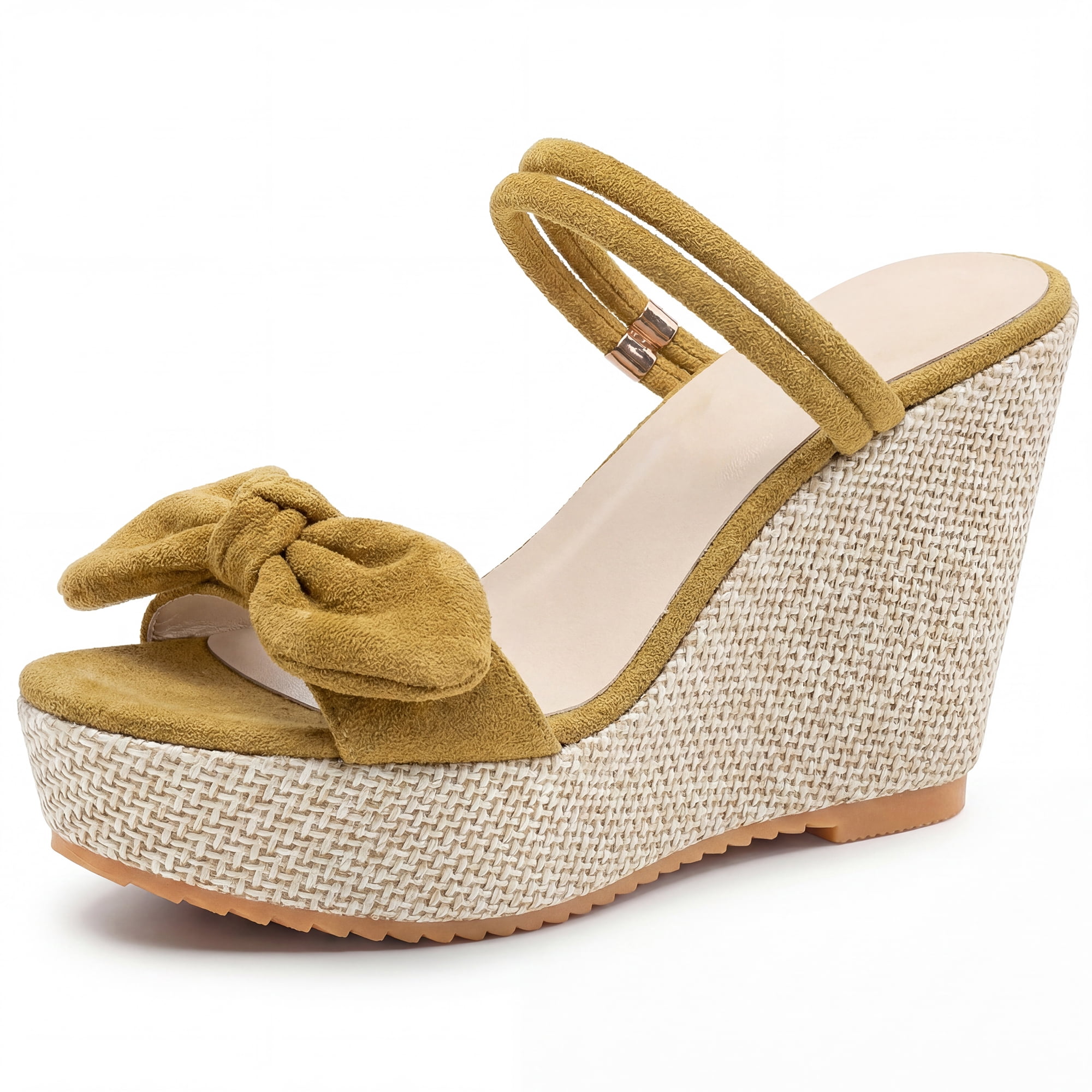 BLISSFUL STEP Women's Bow Double-strap Plaid Platform Slip Sandals ...