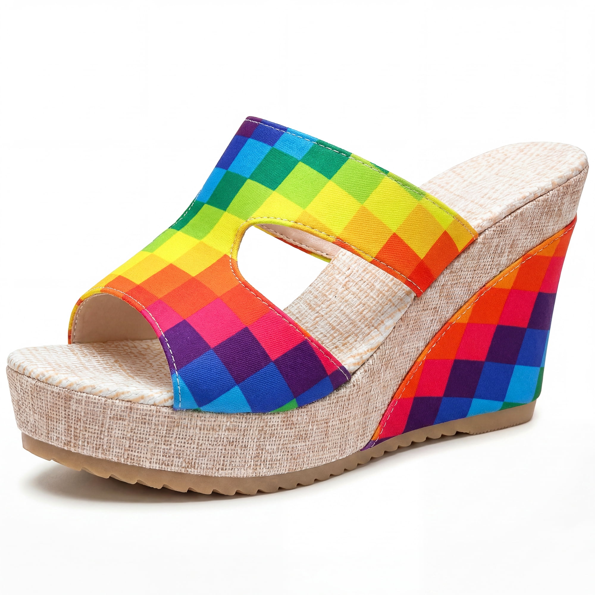 BLISSFUL STEP Women's Colorful Printed Hollow-out Platform Peep-Toe ...