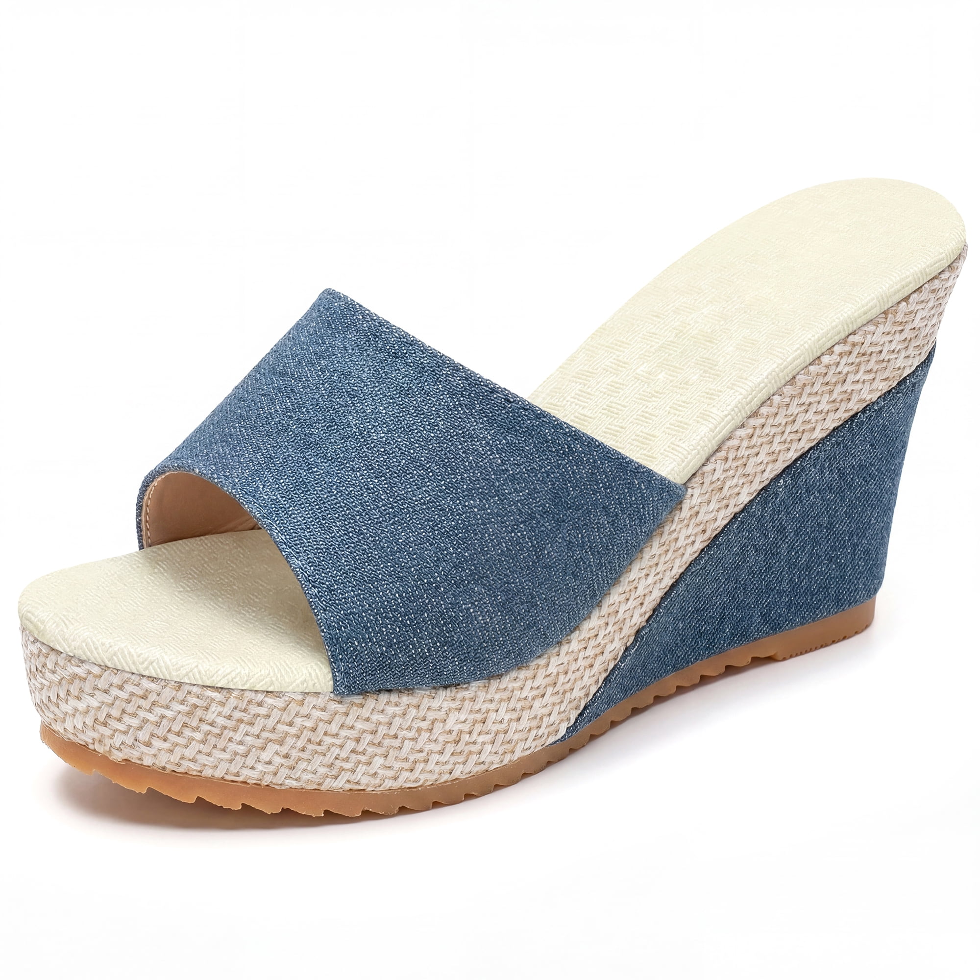 BLISSFUL STEP Women's Embroidered Wedge Platform Peep-toe Slip Sandals ...
