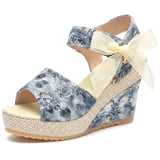BLISSFUL STEP Women's Lace-up Camouflage Platform Peep-toe Sandals ...