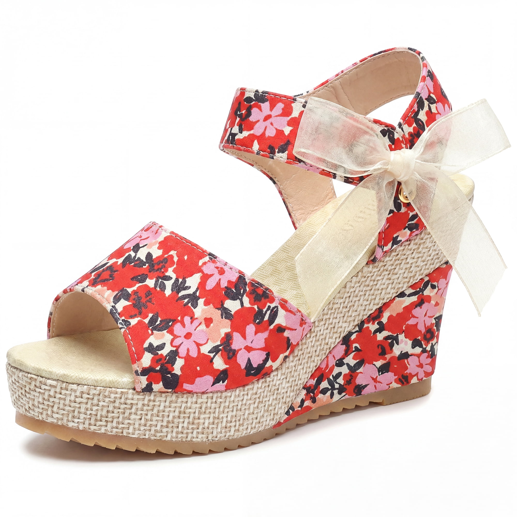 BLISSFUL STEP Women's Lace-up Camouflage Platform Peep-toe Sandals Red1 ...