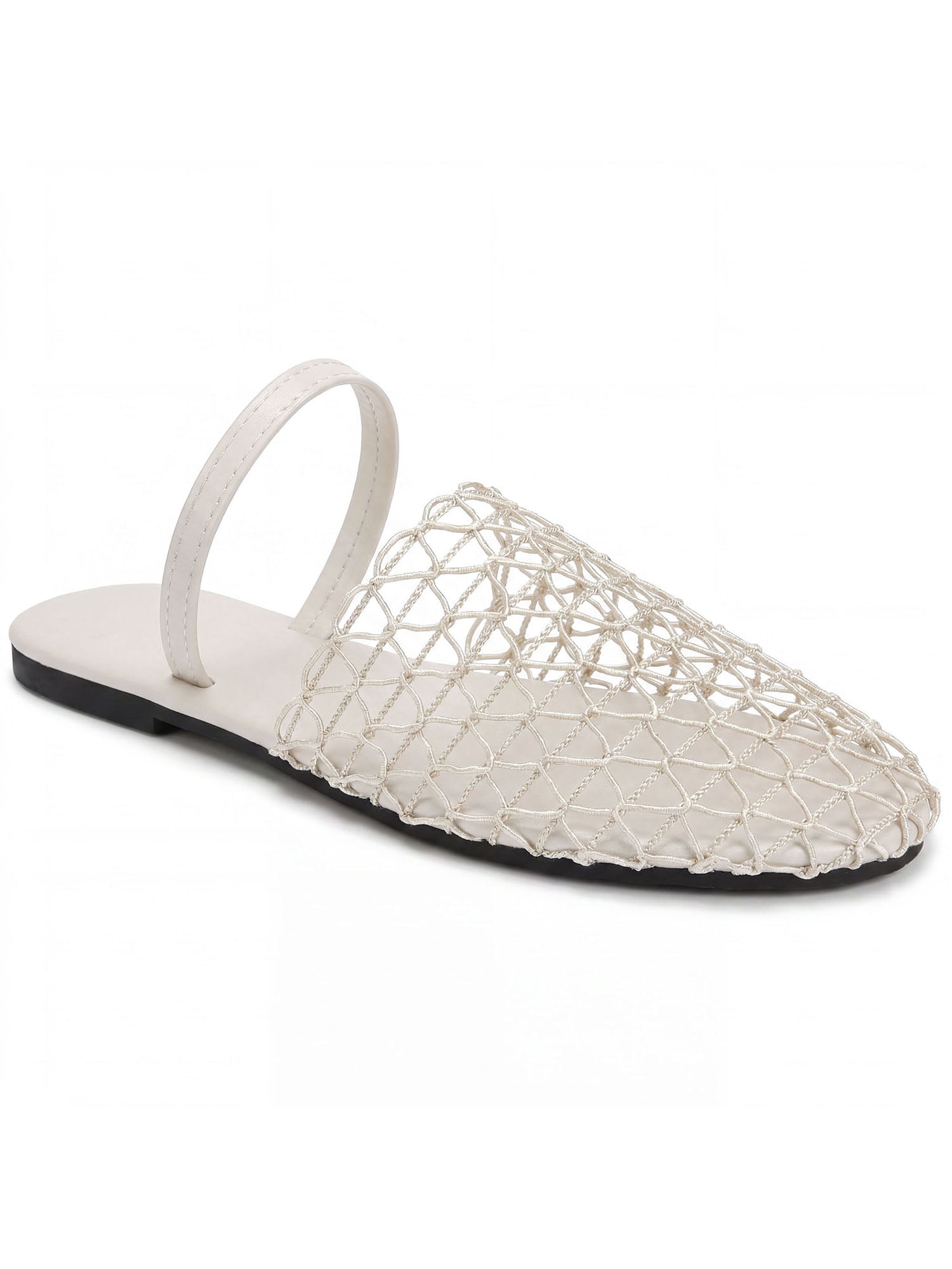 BLISSFUL STEP Women's Mesh Round Toe Slip on Slides Flats Sandals Beige ...