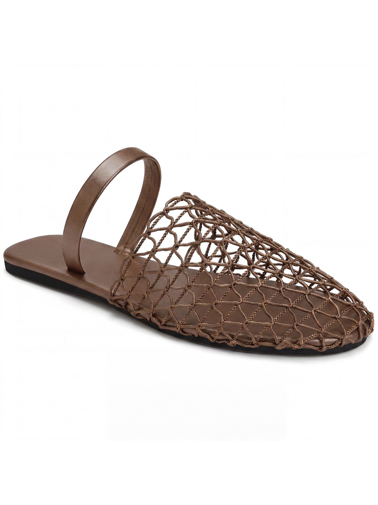 BLISSFUL STEP Women's Mesh Round Toe Slip on Slides Flats Sandals Brown ...