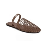 BLISSFUL STEP Women's Mesh Round Toe Slip on Slides Flats Sandals Brown ...