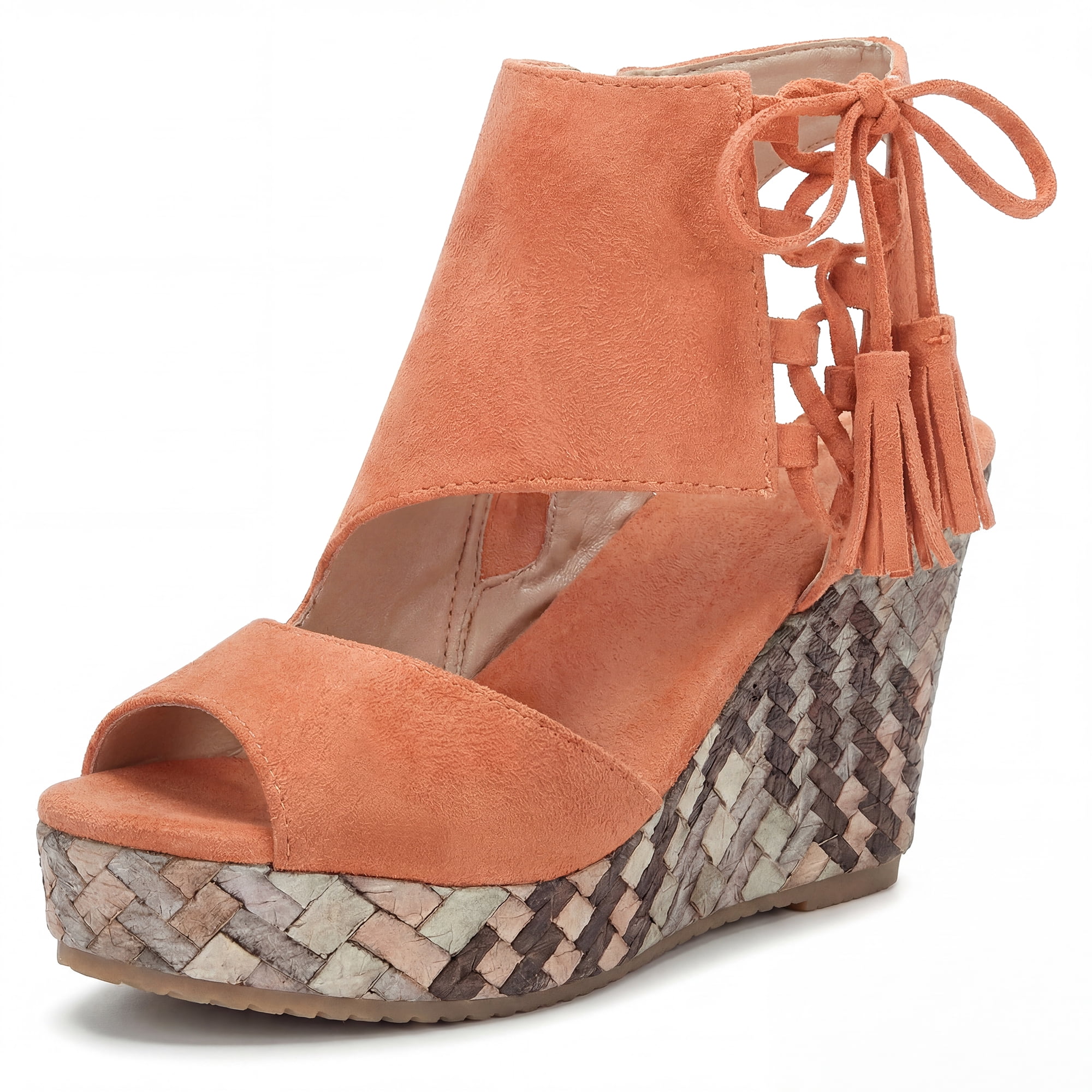 BLISSFUL STEP Women's Plaid Side Zipper Lace-Up Peep-toe Platform ...