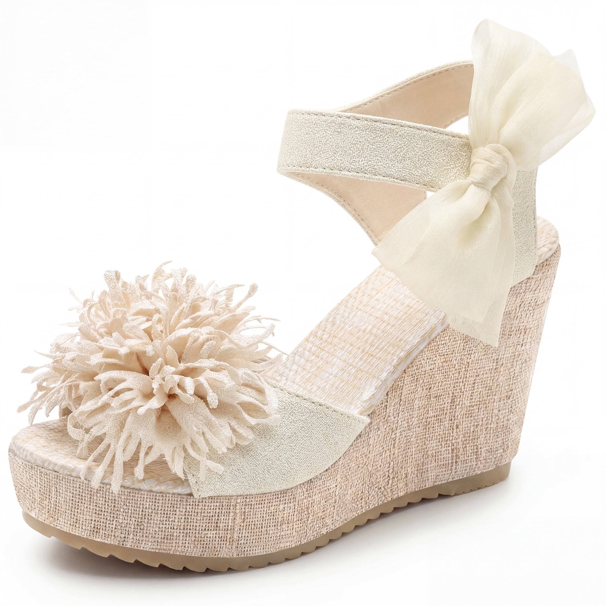 BLISSFUL STEP Women's Platform Floral Bow Peep-toe Sandals Pink 8.5 ...