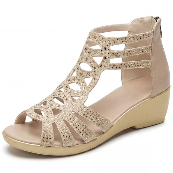 BLISSFUL STEP Women's Rhinestone Hollow Out Back Zipper Platform Peep ...