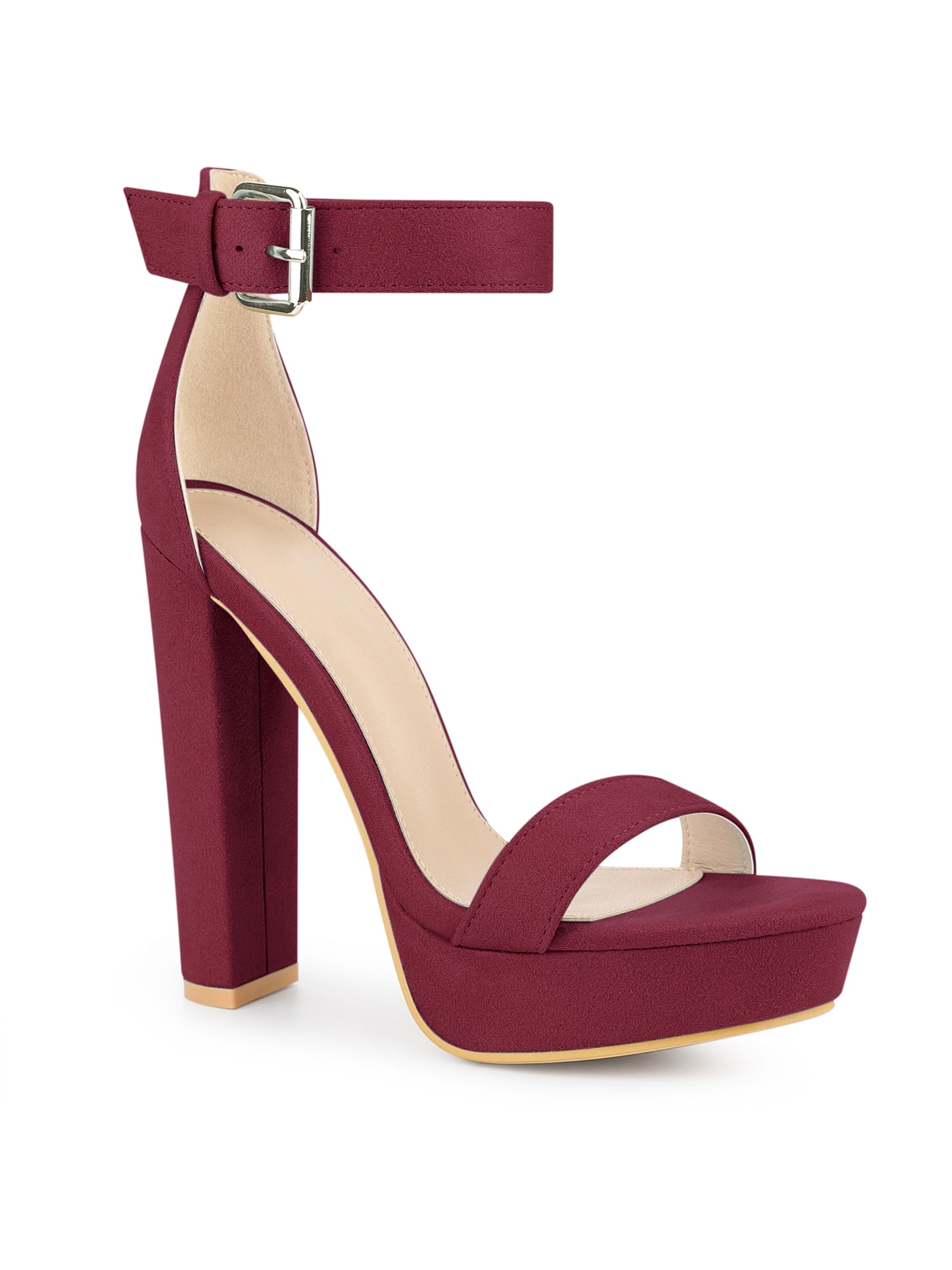 BLISSFUL STEP Women's Shoes Faux Suede Platform Block Heel Ankle Strap ...