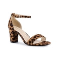 BLISSFUL STEP Women's Shoes Printed Chunky Heels Open Toe Ankle Strap ...