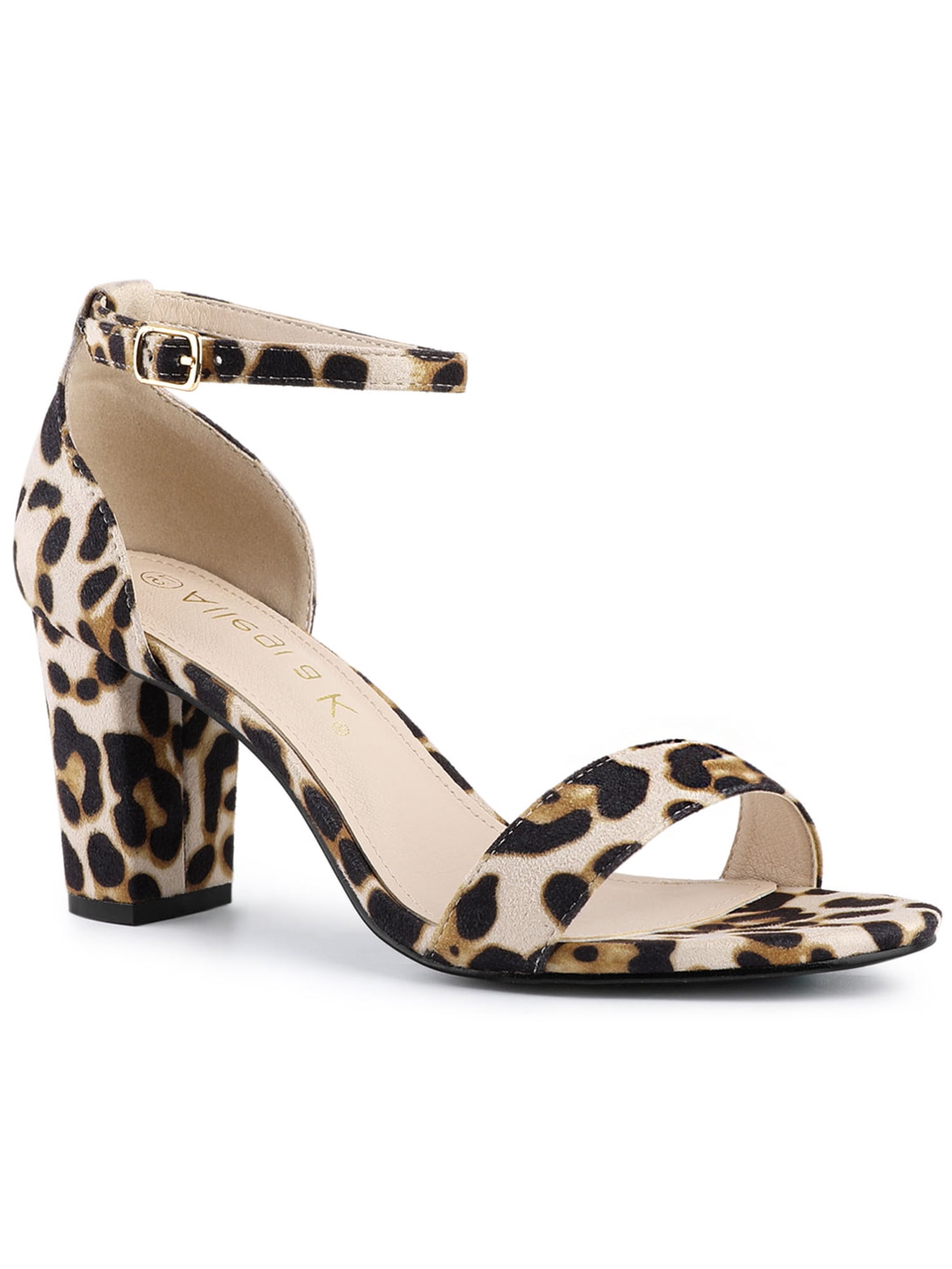 BLISSFUL STEP Women's Shoes Printed Chunky Heels Open Toe Ankle Strap ...