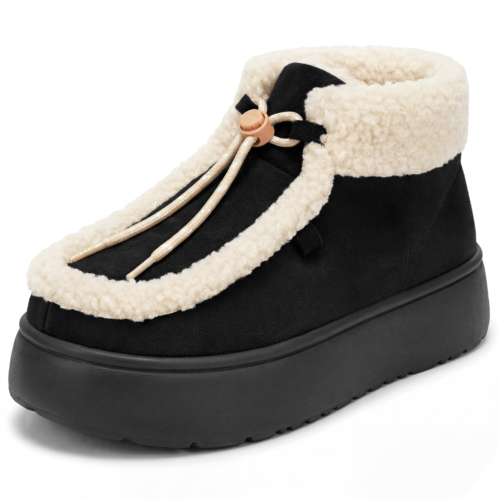 BLISSFUL STEP Women's Warm Ankle Boot Lace-up Flat Snow Boots Black 6 ...