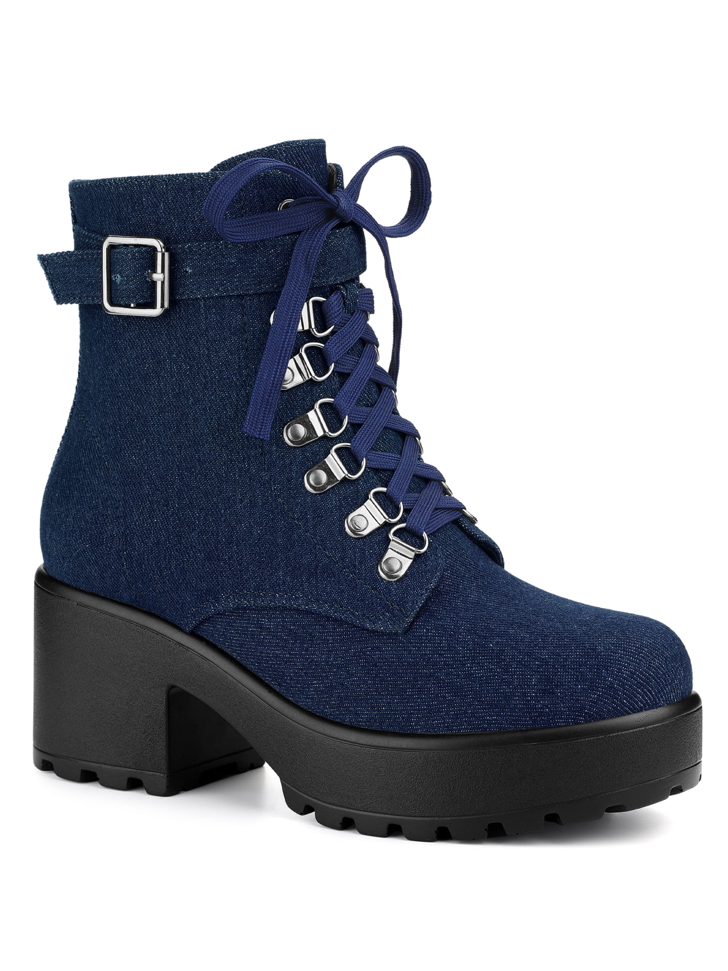 BLISSFUL STEP Women's Boots Zip Block Heel Platform Ankle Combat Boots ...