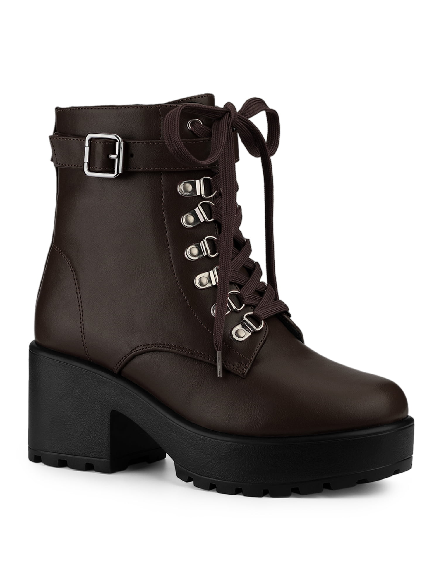 BLISSFUL STEP Women's Boots Zip Block Heel Platform Ankle Combat Boots ...