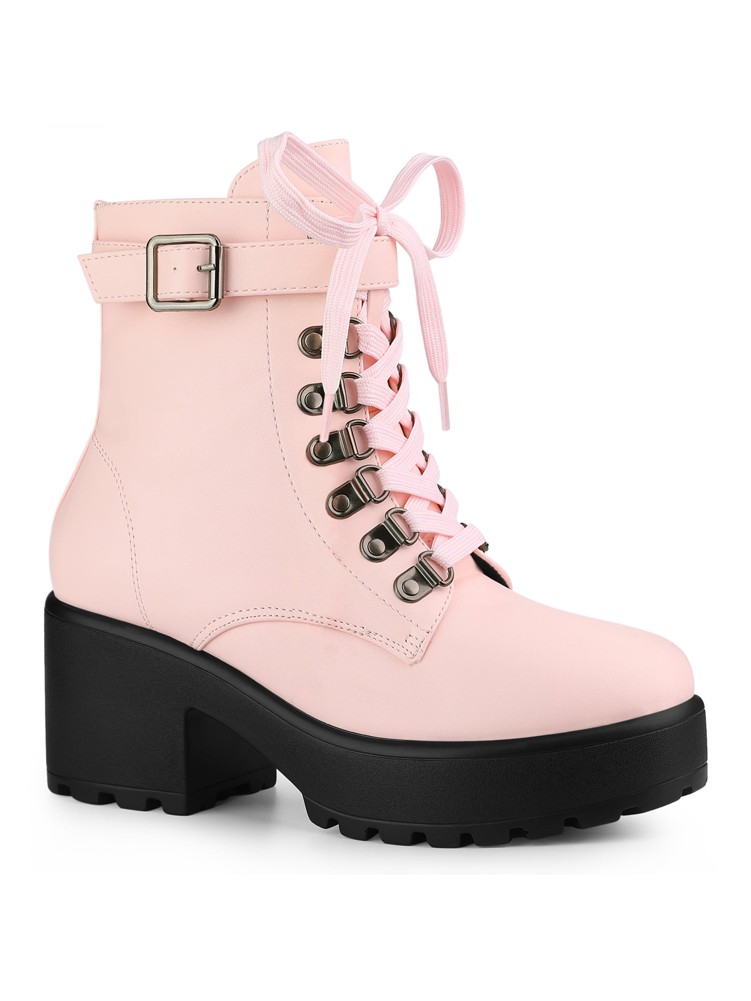 BLISSFUL STEP Women's Boots Zip Block Heel Platform Ankle Combat Boots ...