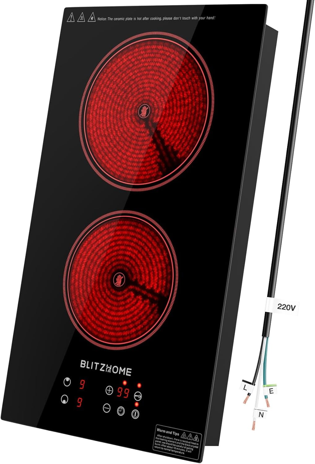 BLITZHOME Electric Stove Top 2 Burner, 12inch Electric Cooktop, Built ...