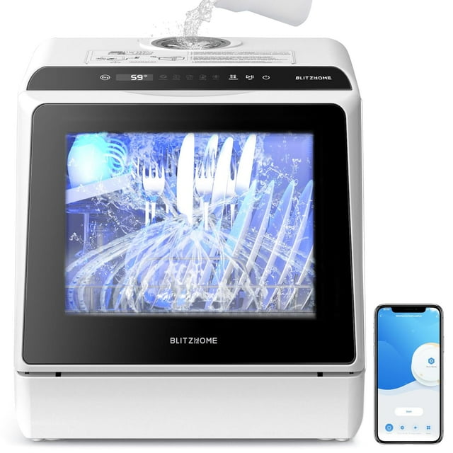 BLITZHOME Portable Countertop Dishwasher, Compact, Smart, 5 Programs ...