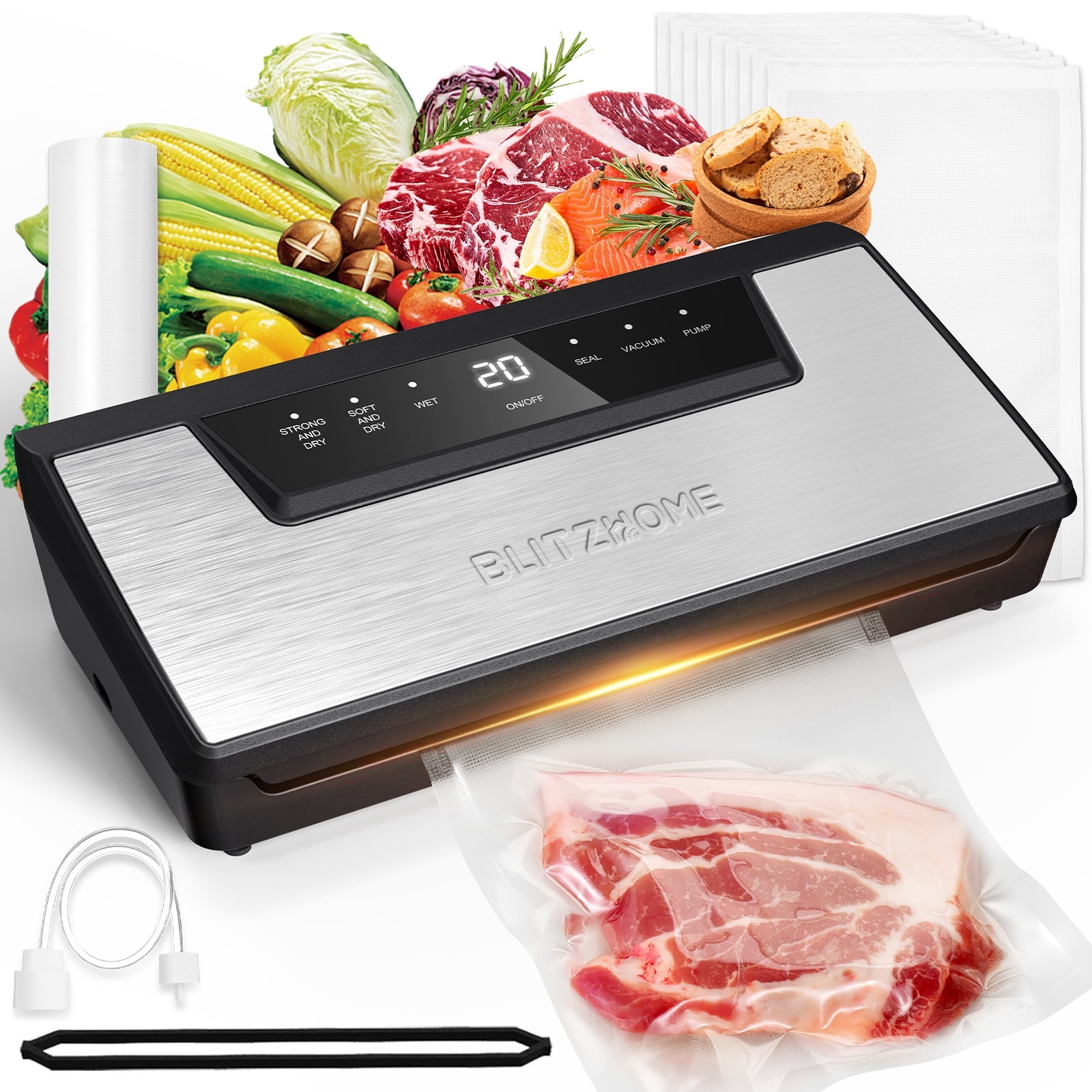 BLITZHOME Vacuum Sealer Machine,Full Automatic Food Vacuum Sealing ...