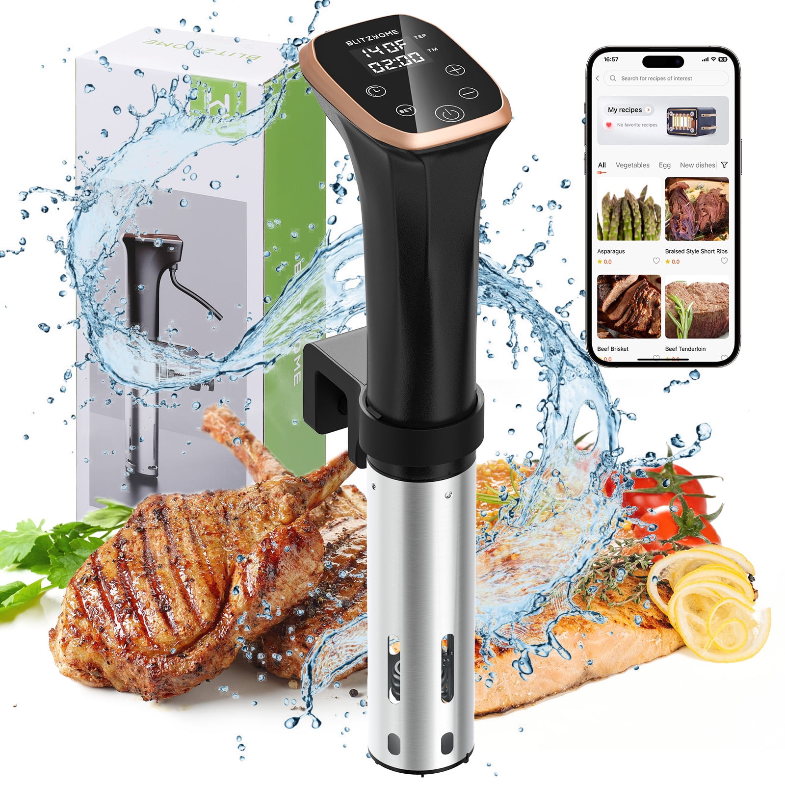 BLITZHOME WIFI Sous Vide Cooker Pro,IPX7 1100W Precision Sous Vide ...
