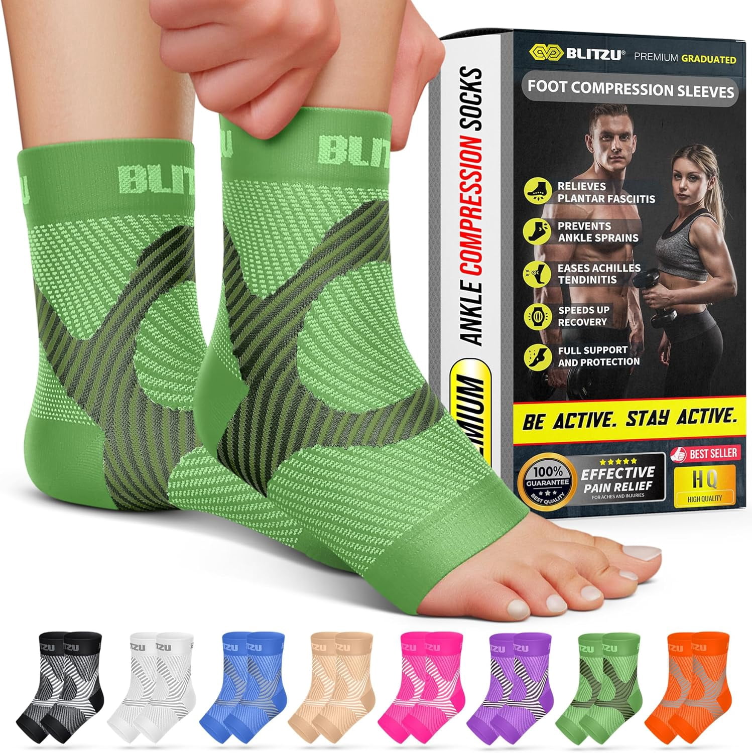 BLITZU Compression Socks for Plantar Fasciitis, Achilles Tendonitis ...