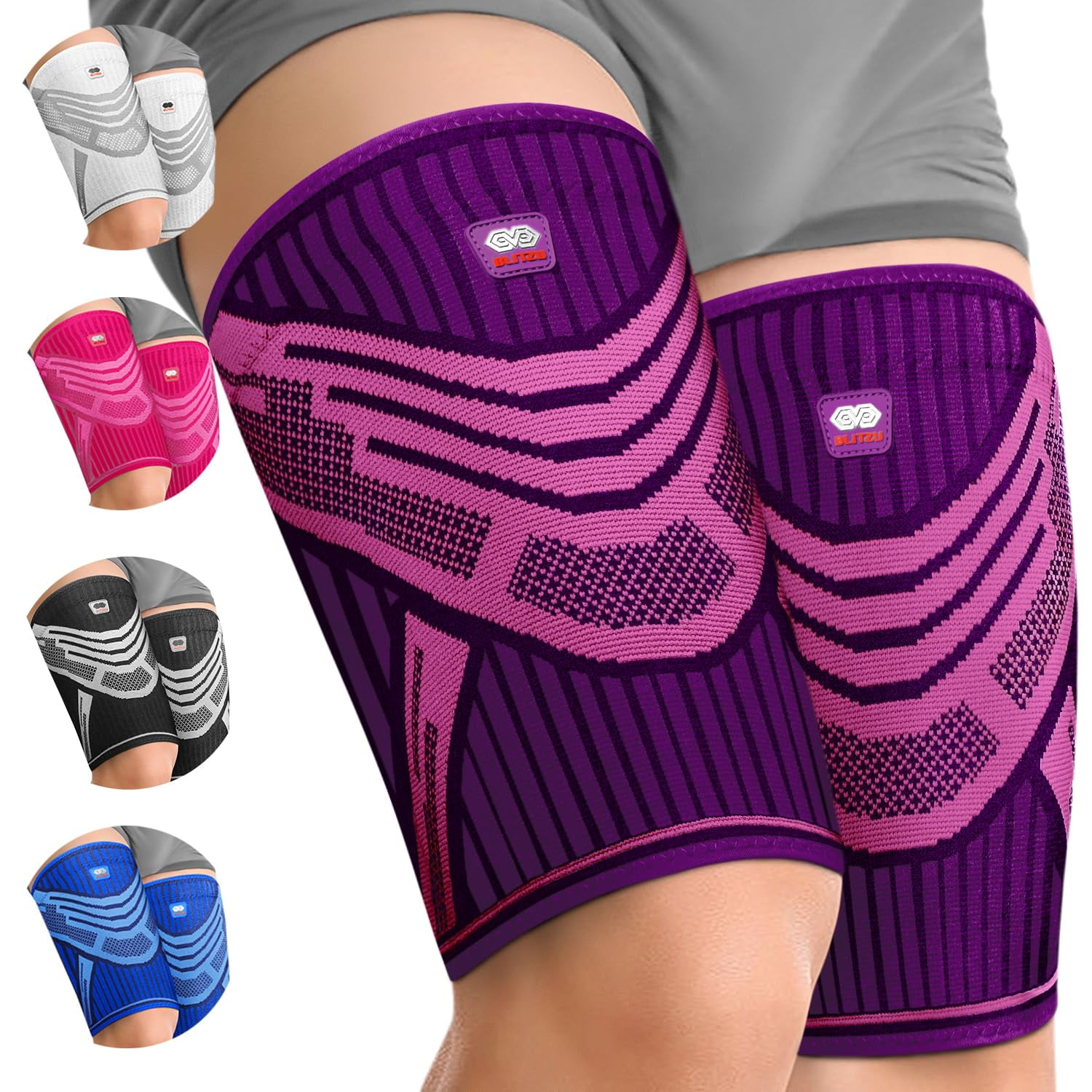 BLITZU Thigh Compression Sleeves (Pair) Quad, Groin and Hamstring ...