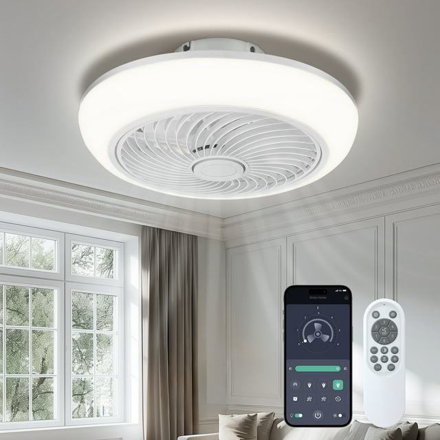 BLITZWILL 18inch Flush Mount Ceiling Fan with LED Lights, Adjustable ...