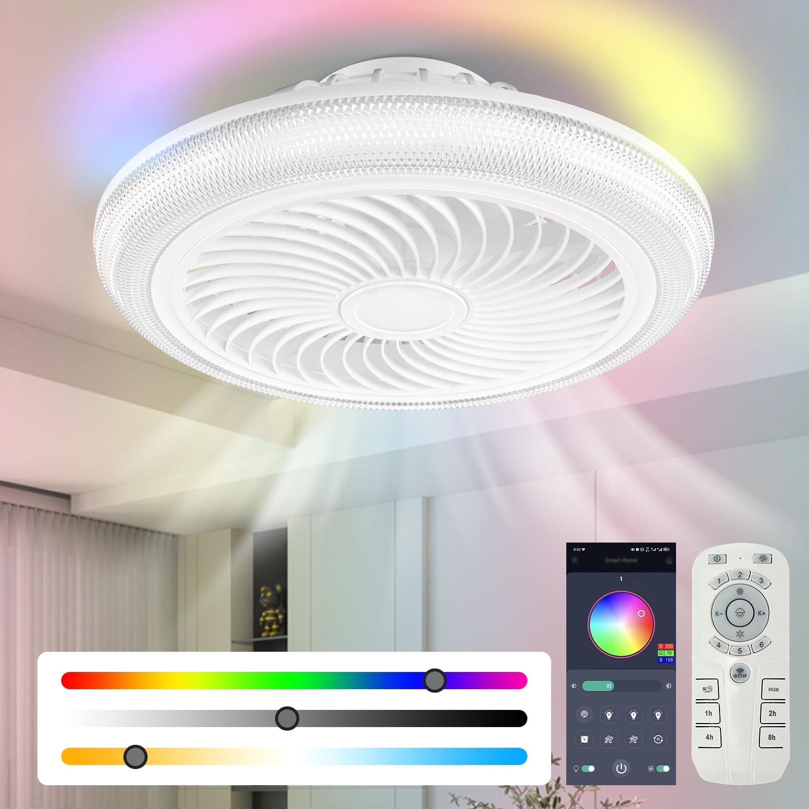 "BLITZWILL 20"" Bladeless Ceiling Fan with RGB Light, Remote & APP ...