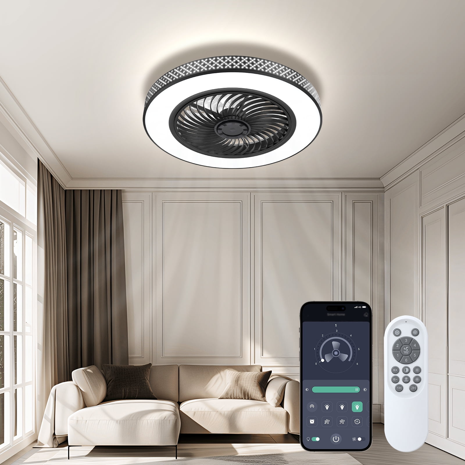 BLITZWILL 22 in Round Ceiling Fans with Lights, Dimmable Color ...