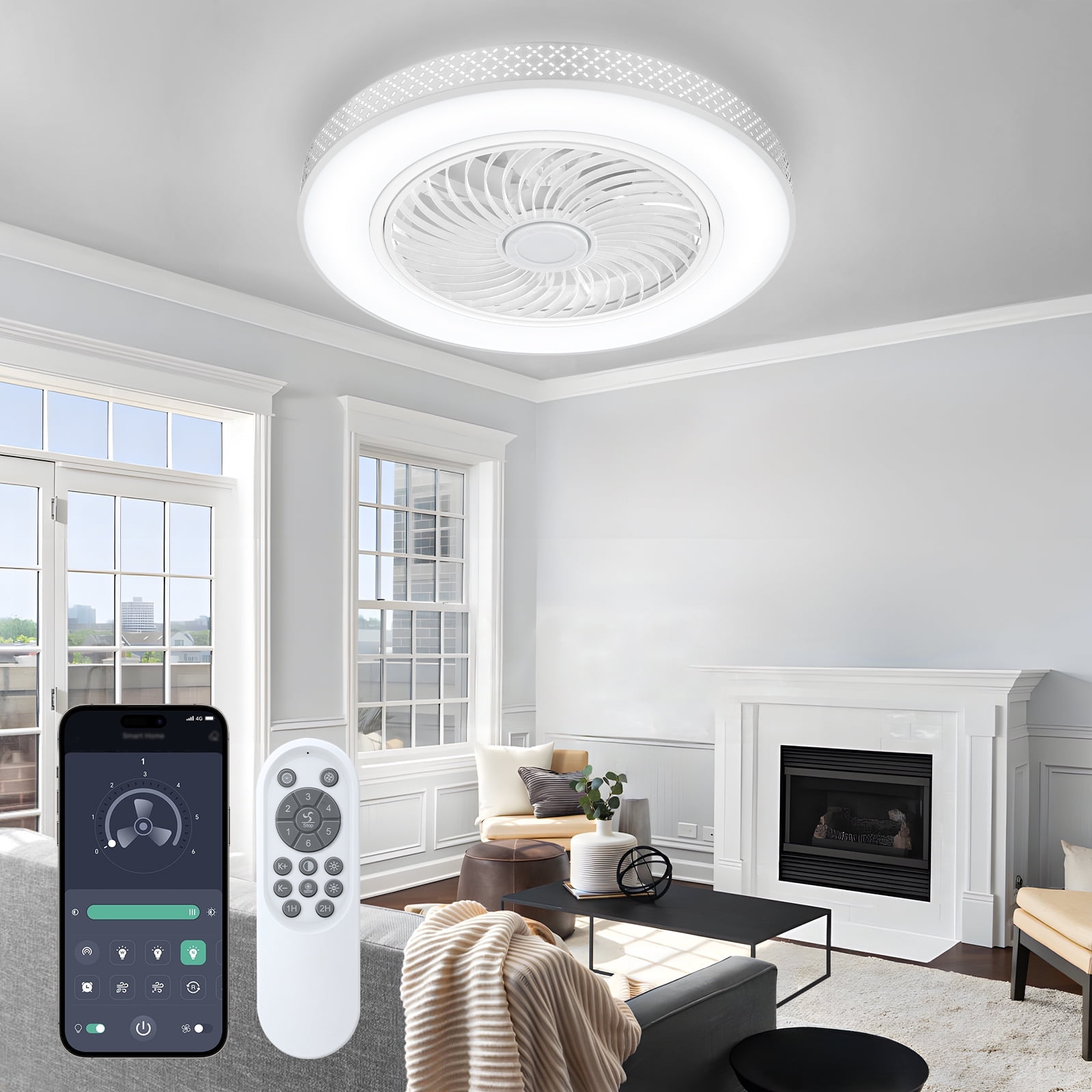 BLITZWILL 22 in Round Ceiling Fans with Lights, Dimmable Color ...