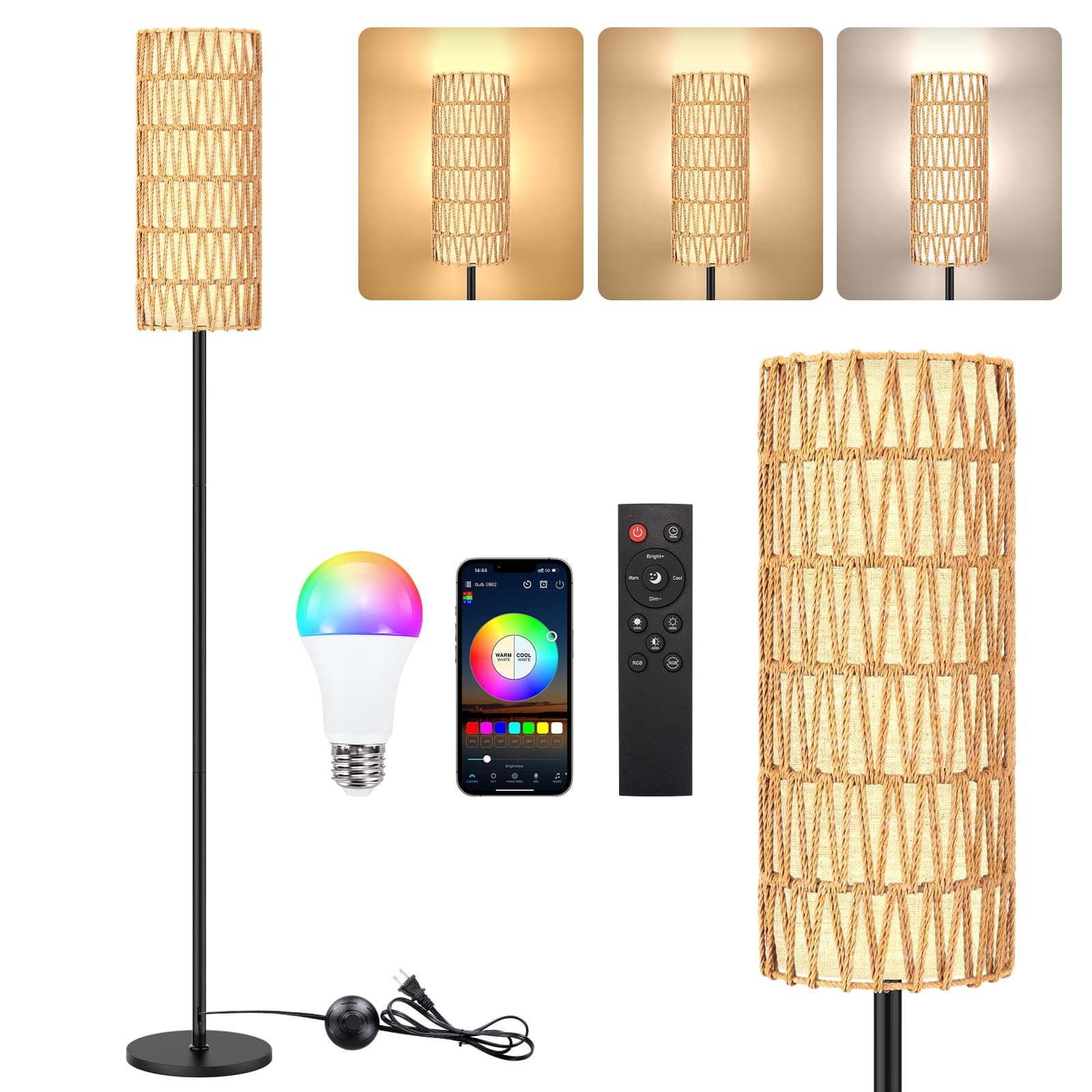 BLITZWILL Arc Floor Lamp with Remote Control, Smart APP Remote Standing ...