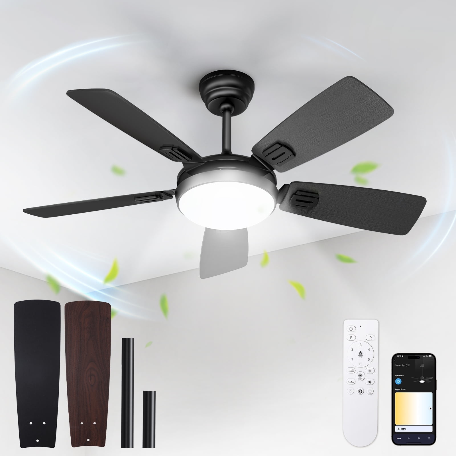 BLITZWILL Ceiling Fans with Lights and Remote & App Control, 42" Modern ...