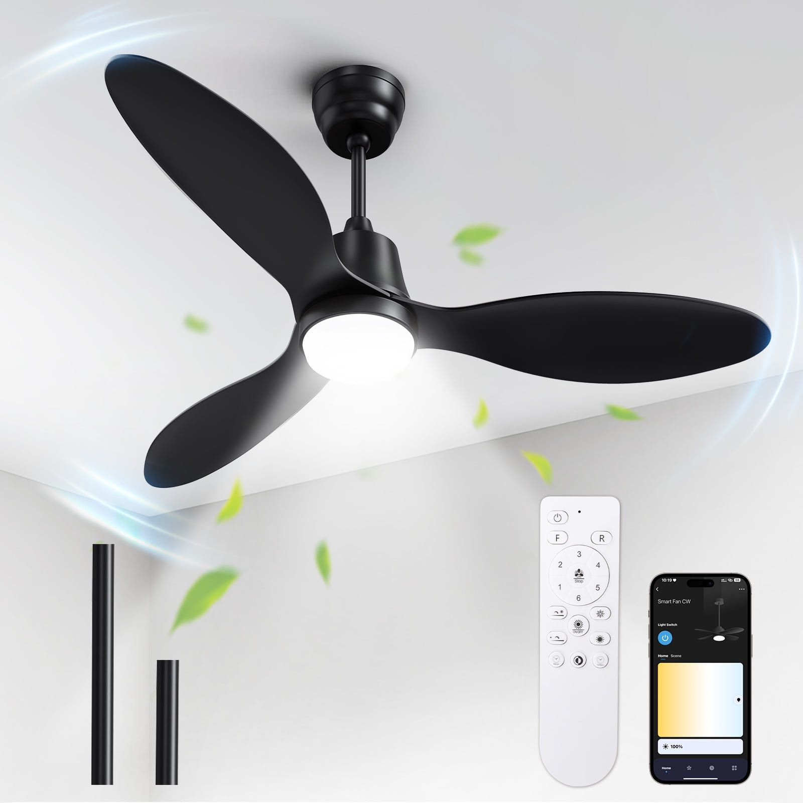 BLITZWILL Ceiling Fans with Lights and Remote & App Control,52 inch ...