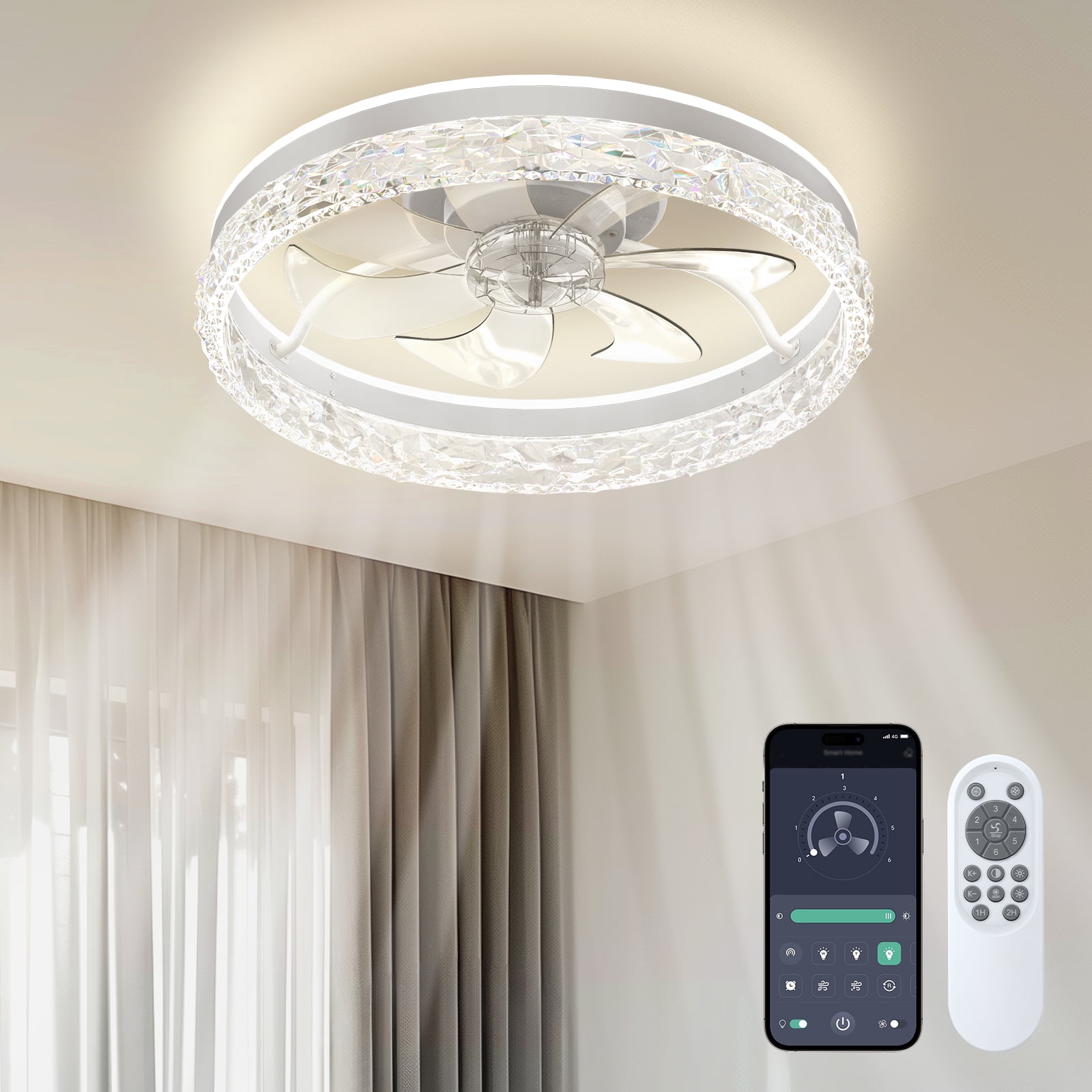 BLITZWILL Flush Mount Ceiling Fan with Lights, Remote & APP Control,20 ...