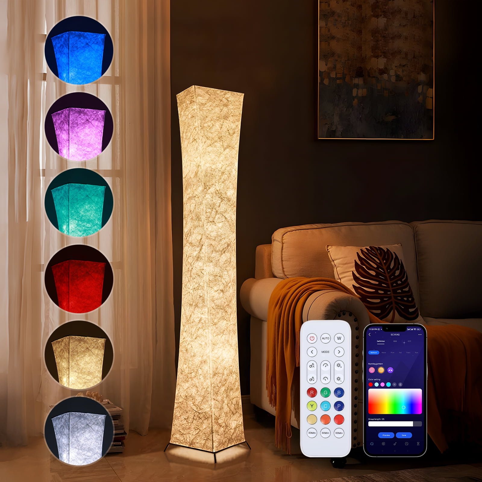 52'' Tall LED Floor Lamp, Dimmable with APP & Remote, Music 52'' Tall LED Floor Lamp, Dimmable with APP & Remote, Music