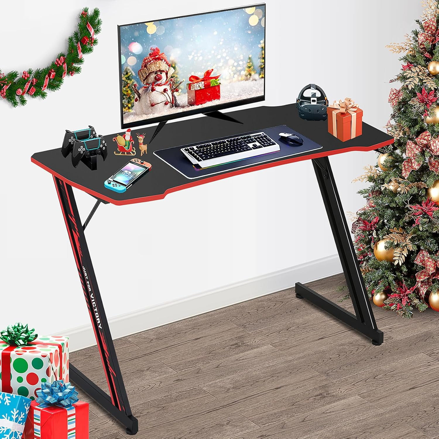 BLKMTY 39" Gaming Table Z Shaped Large Home Office Desks Computer ...