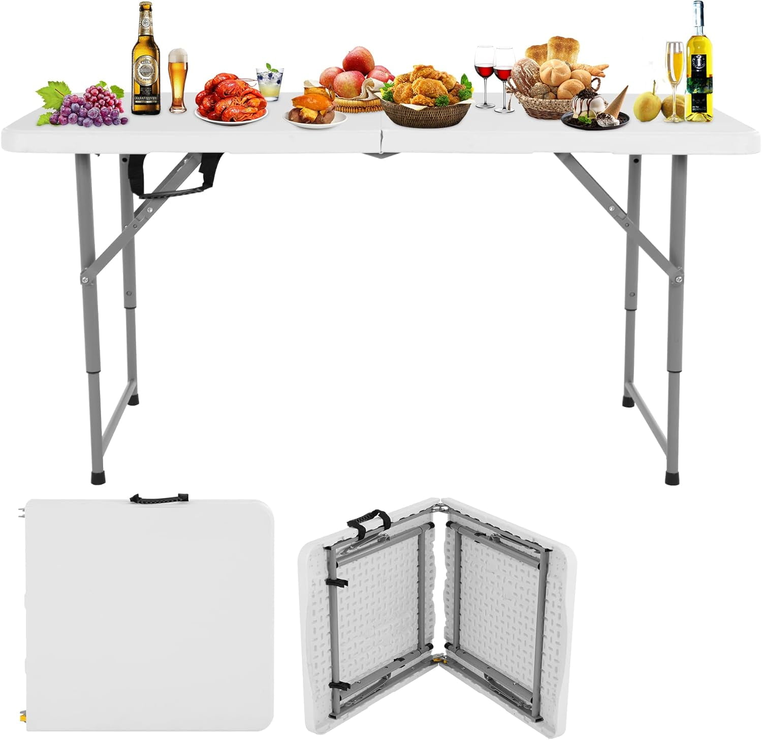 BLKMTY 4ft Folding Table Portable Table Outdoor Picnic Tables Indoor ...