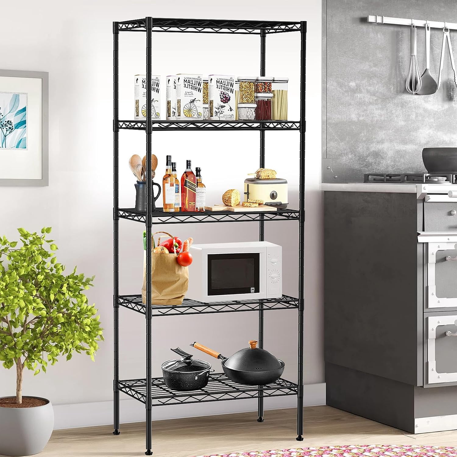 BLKMTY 5-Tier Wire Shelving Unit Storage Shelves with Feet Leveler ...