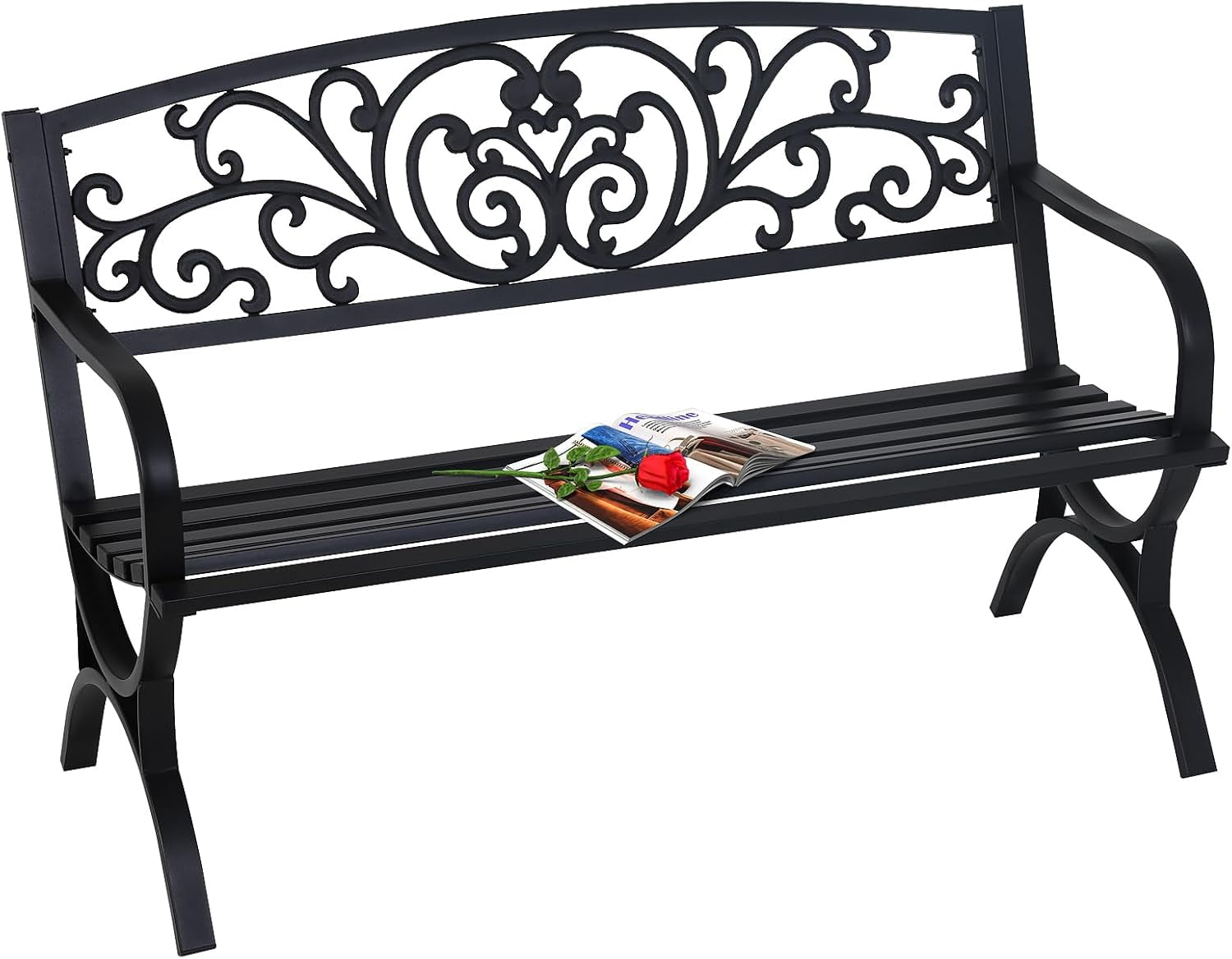 BLKMTY 50 Inches Outdoor Garden , Metal Frame Patio Park with Floral ...