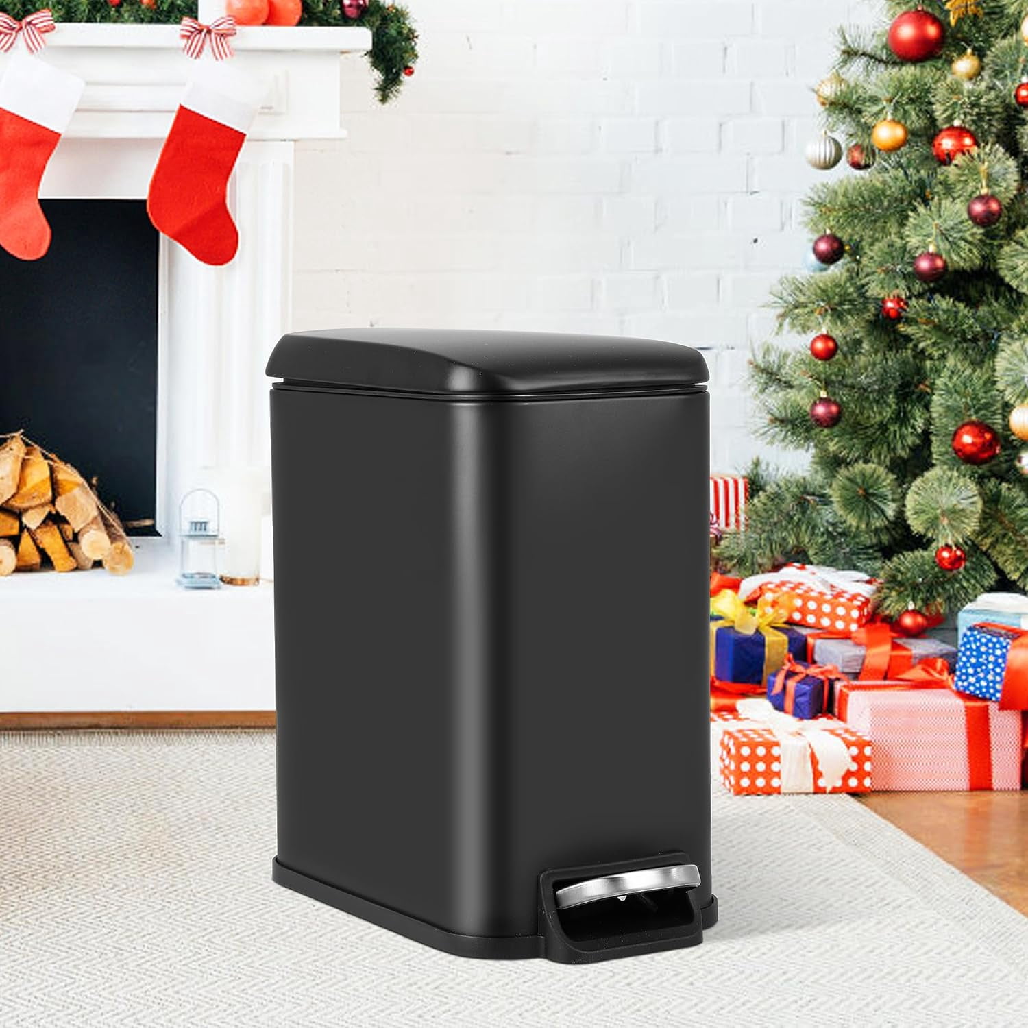 BLKMTY Bathroom Trash Can with Lid Waste Can 5 L/1.3 Gallon Stainless ...