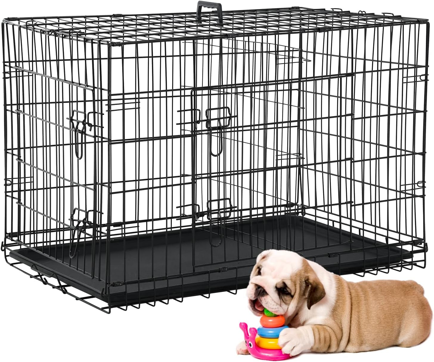 BLKMTY Dog Crate Metal Wire Crate with Double-Door Animal Segregation ...