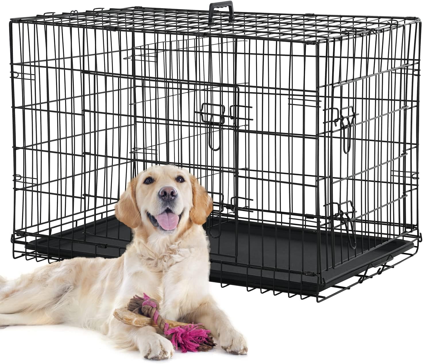 BLKMTY Large Dog Crate 42 Inch Metal Wire Crate with Double-Door Animal ...