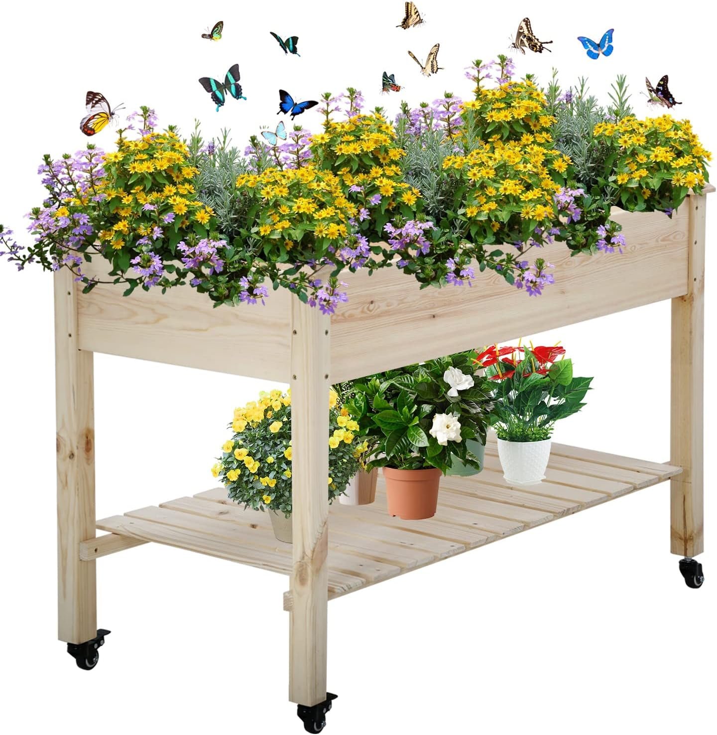 BLKMTY Raised Garden Bed with Wheels Elevated Garden Planters with ...