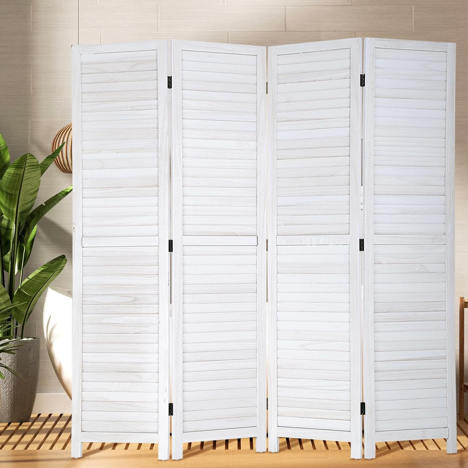 BLKMTY Room Divider - 4 Panel Wooden Folding Screen, 5.6ft Tall Privacy ...