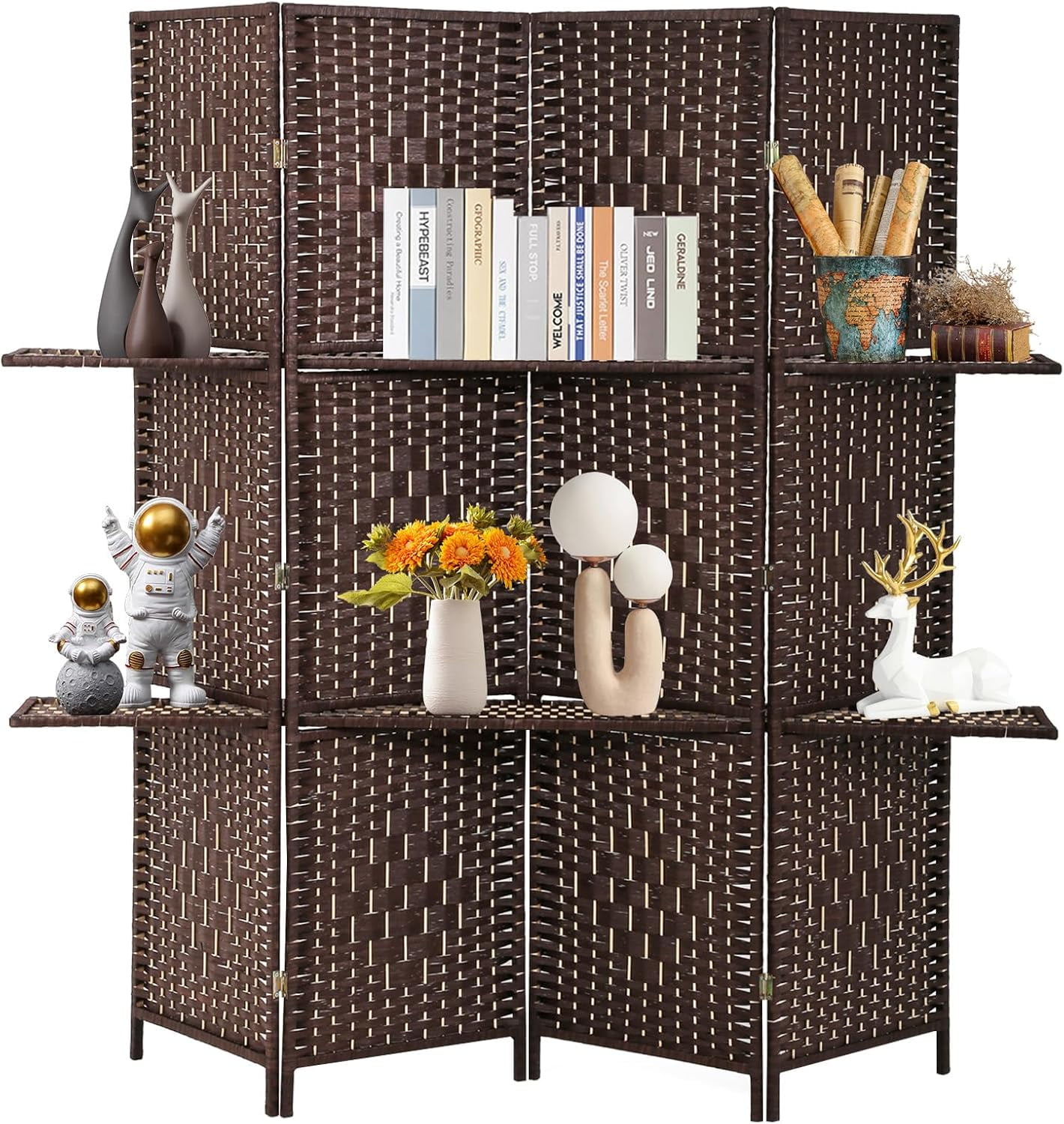 BLKMTY Room Divider with Shelves Portable Partition Screen 4 Panel Room ...