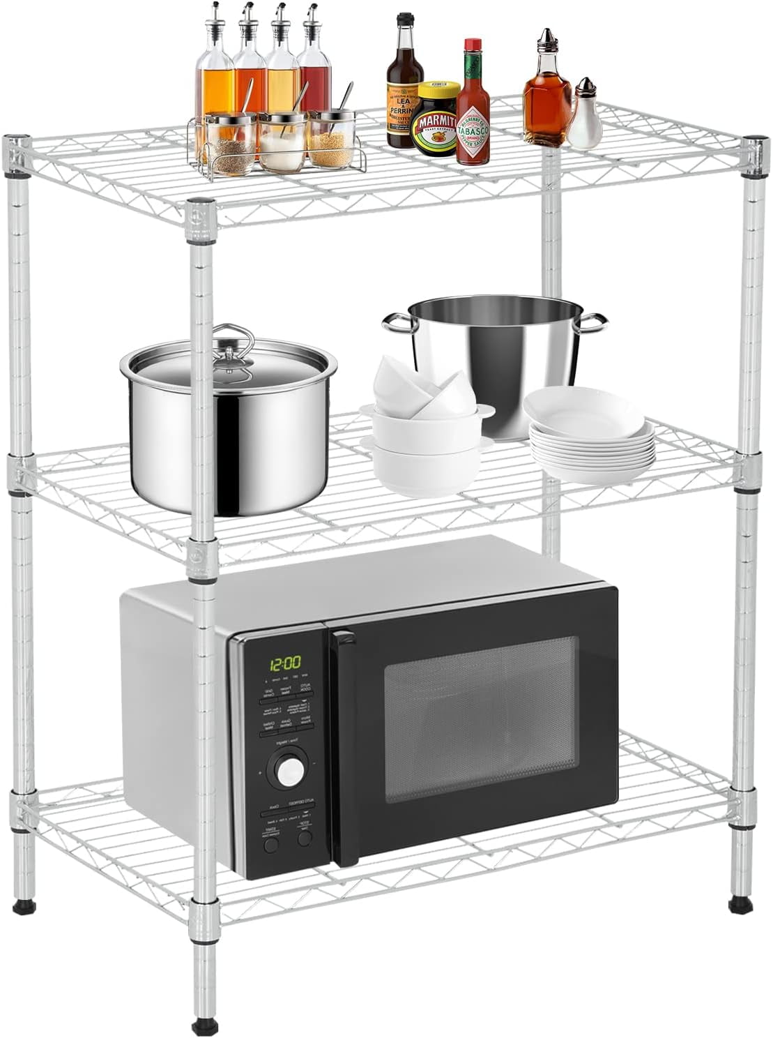 BLKMTY Small Kitchen Shelf 3 Tier Wire Shelving Unit Adjustable Storage ...