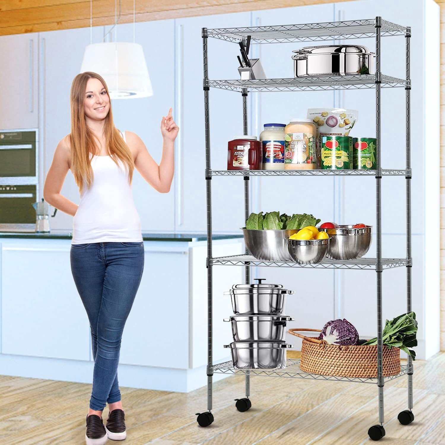 BLKMTY Storage Shelves, 5 Tier Shelving Unit, Wire Shelf NSF Heavy Duty ...