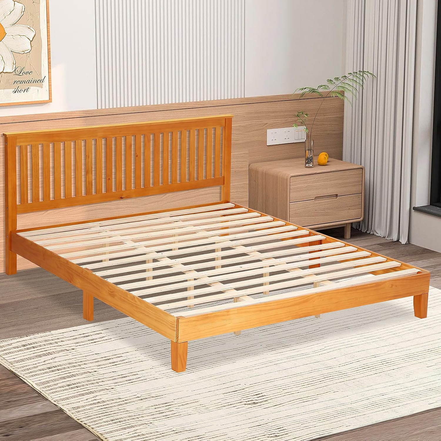 BLKMTY Wood Bed Frame King Size Bed with Headboard Platform Bed Frame ...