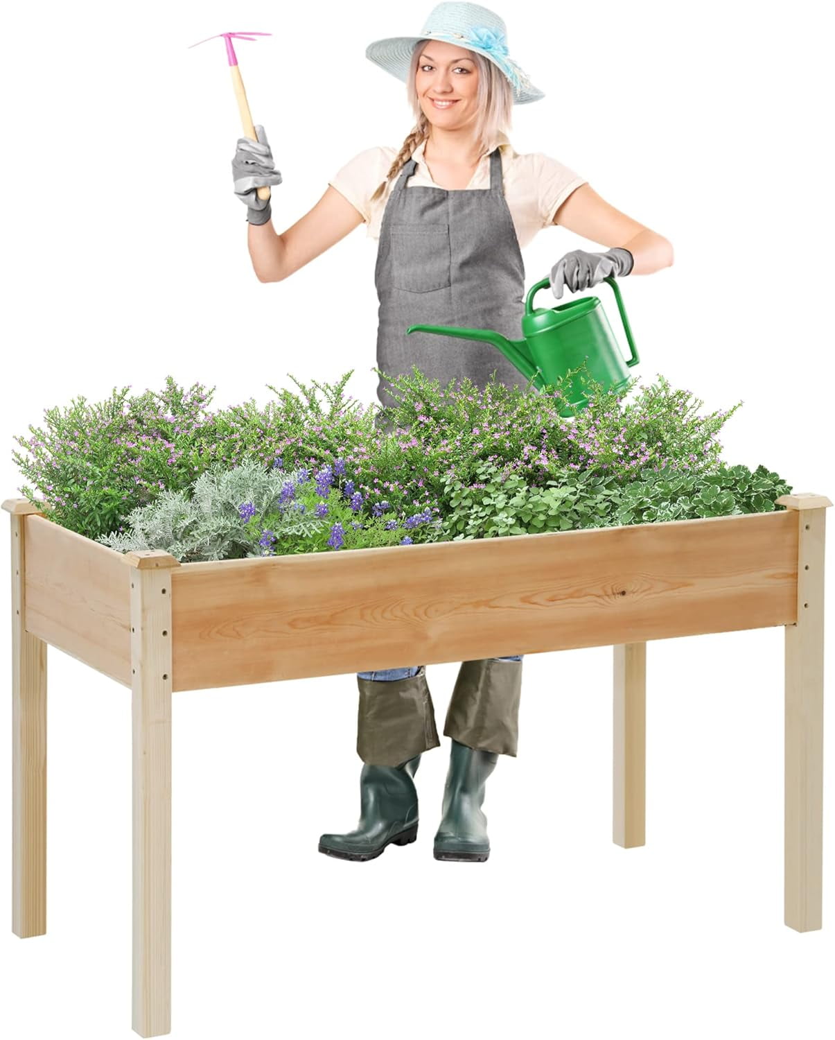 BLKMTY Wooden Garden Bed Raised Planter Box with Legs Outdoor Vegetable ...