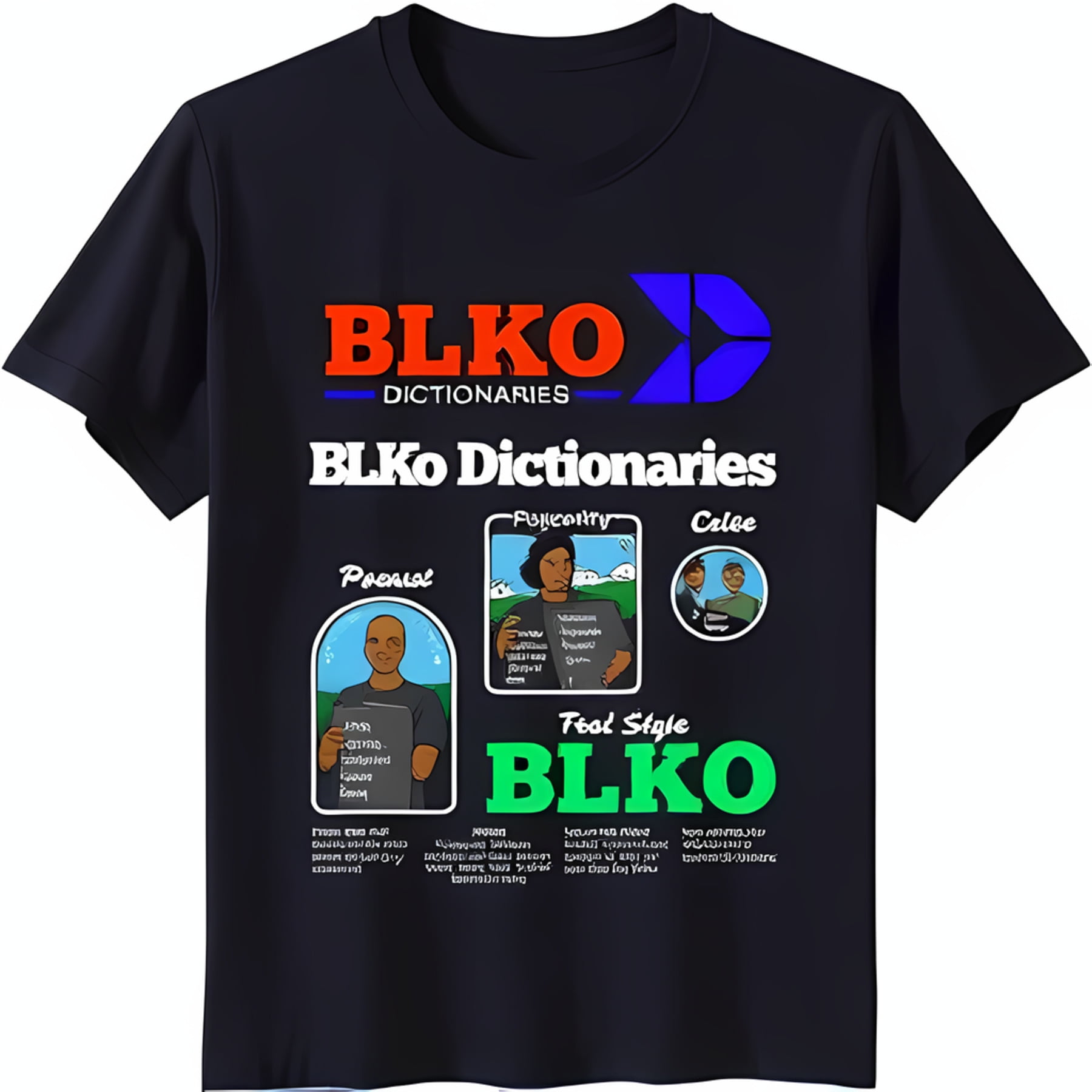BLKO Dictionaries Black T-Shirt with Bold Graphic & Fun Cartoon Designs ...